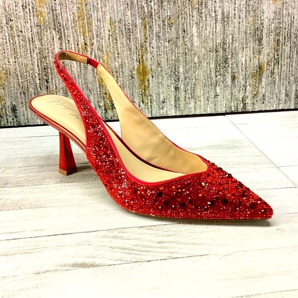 Betsey Johnson | Shoes | Womens Betsy Johnson Ruby Red Glass Bead Sparkling High Heel Party Shoe ...